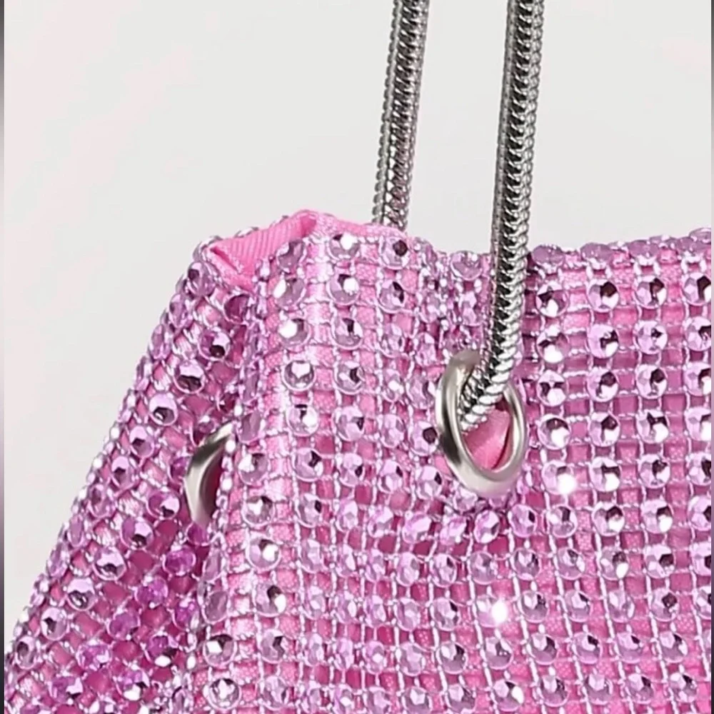 Bags | Elegant Pink Rhinestone Bucket Bag | Poshmark
